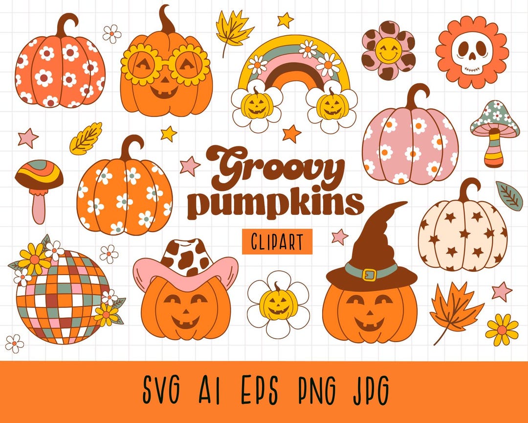 Groovy Halloween Clipart, Retro Fall Png, Halloween SVG, Groovy ...