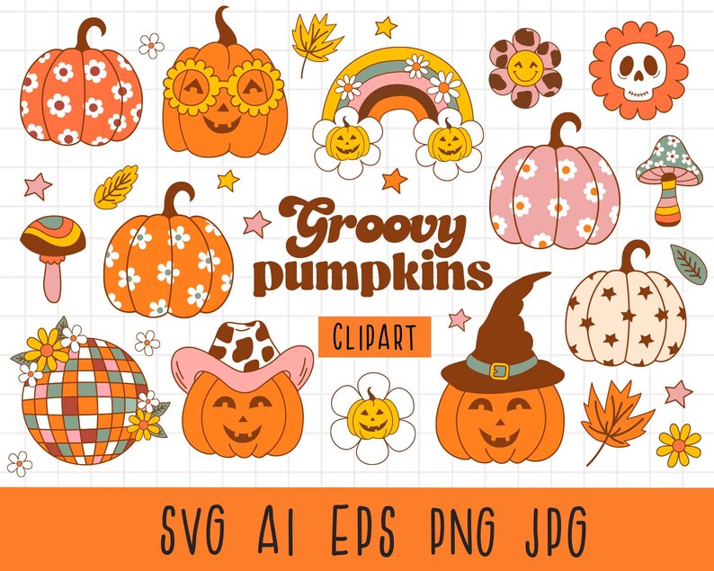 Groovy Halloween Clipart, Retro Fall Png, Halloween SVG, Groovy ...