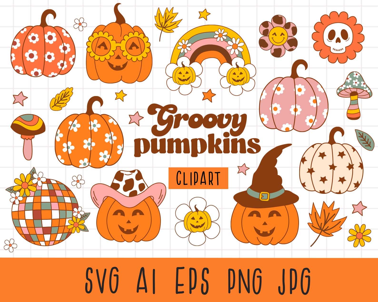 Groovy Halloween Clipart, Retro Fall Png, Halloween SVG, Groovy ...