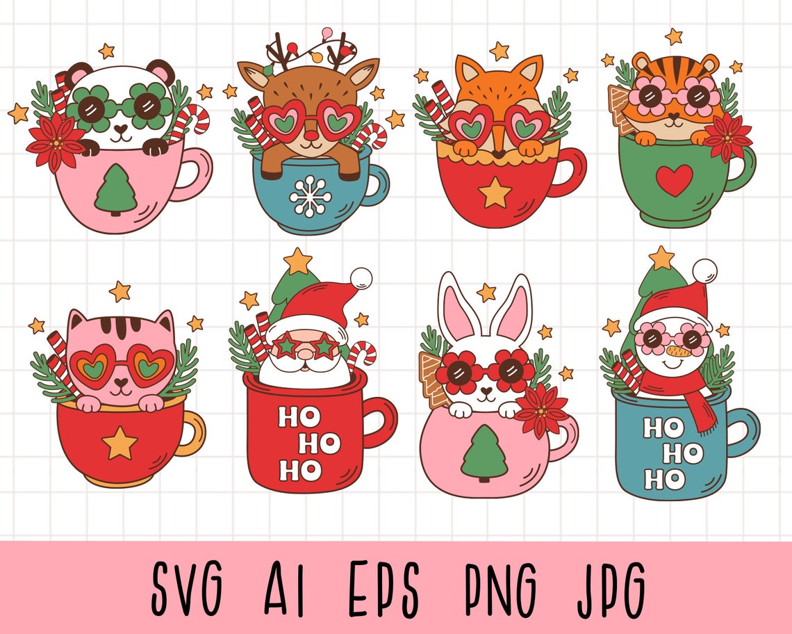 Christmas Mug Clipart Christmas Animal Clipart Animal Mug - Etsy