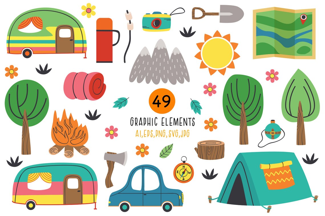 Happy Camper Clipart Bundle, Camping Clip Art, Camping Life Svg ...