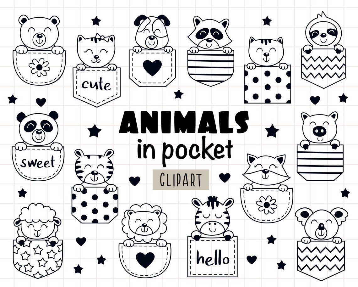 Animals in Pocket Clipart, Pocket Animal Farm Svg, Cute Pets Svg, Baby ...
