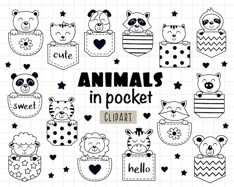 Animals in Pocket Clipart, Pocket Animal Farm Svg, Cute Pets Svg, Baby ...