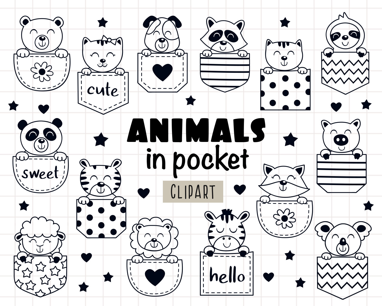 Animals in Pocket Clipart, Pocket Animal Farm Svg, Cute Pets Svg, Baby ...