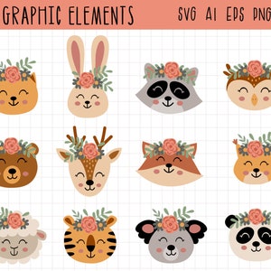 Boho Animal Face Clipart, Bohemian Animals Svg, Animal Faces Svg, Boho ...
