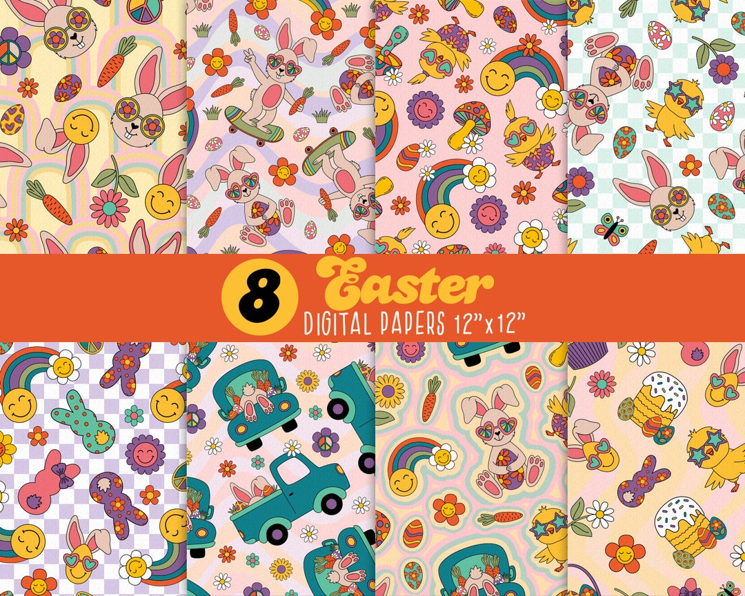 Easter Digital Papers, Spring Digital Papers, Bunny Pattern, Easter ...