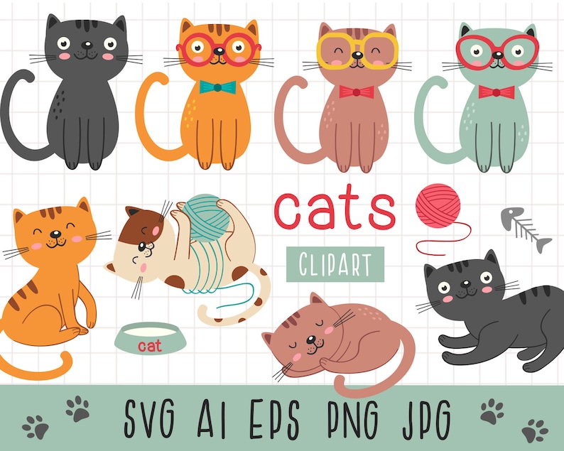 Cat Svg Cute Cat Clipart Cats Svg Bundle Kitty Cat Svg Cat Png Cat Clip ...
