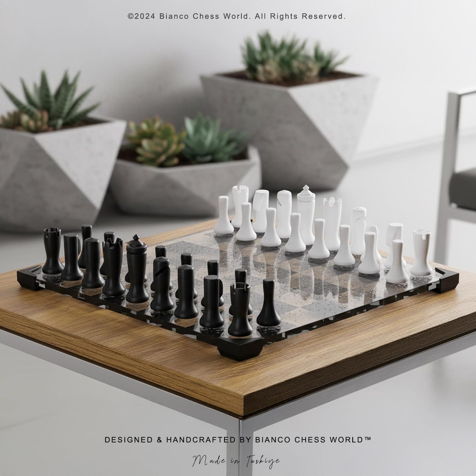 Modern 3D Printed Chess Set: Weighted PLA Pieces, Glass Board - Etsy