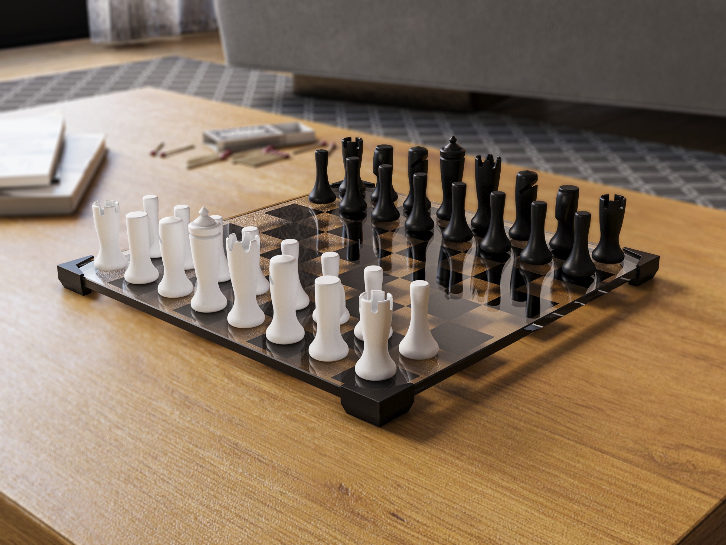 Modern Chess Set, Premium Glass Chess Board, Luxury Chess Pieces ...