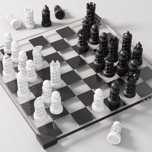 Black Friday Modern Glass Chess Set, Modern Geometric Chess Set, Unique ...