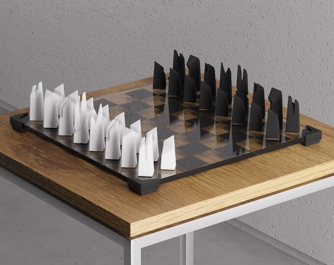 Double Sided Chess Set With Stained Glass Board & Matching Blue and Red ...