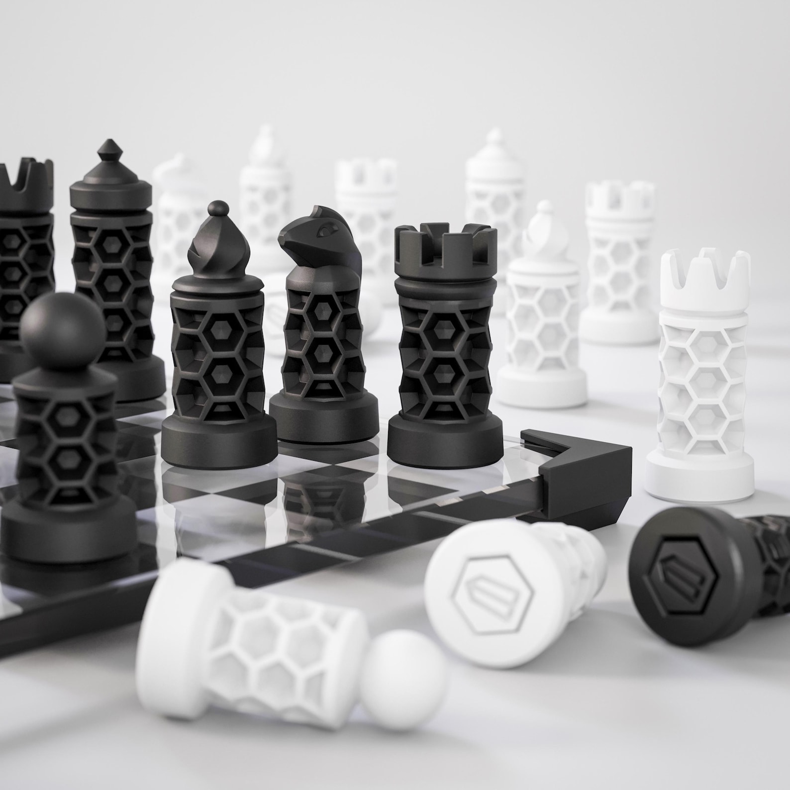 Black Friday Modern Glass Chess Set, Modern Geometric Chess Set, Unique ...