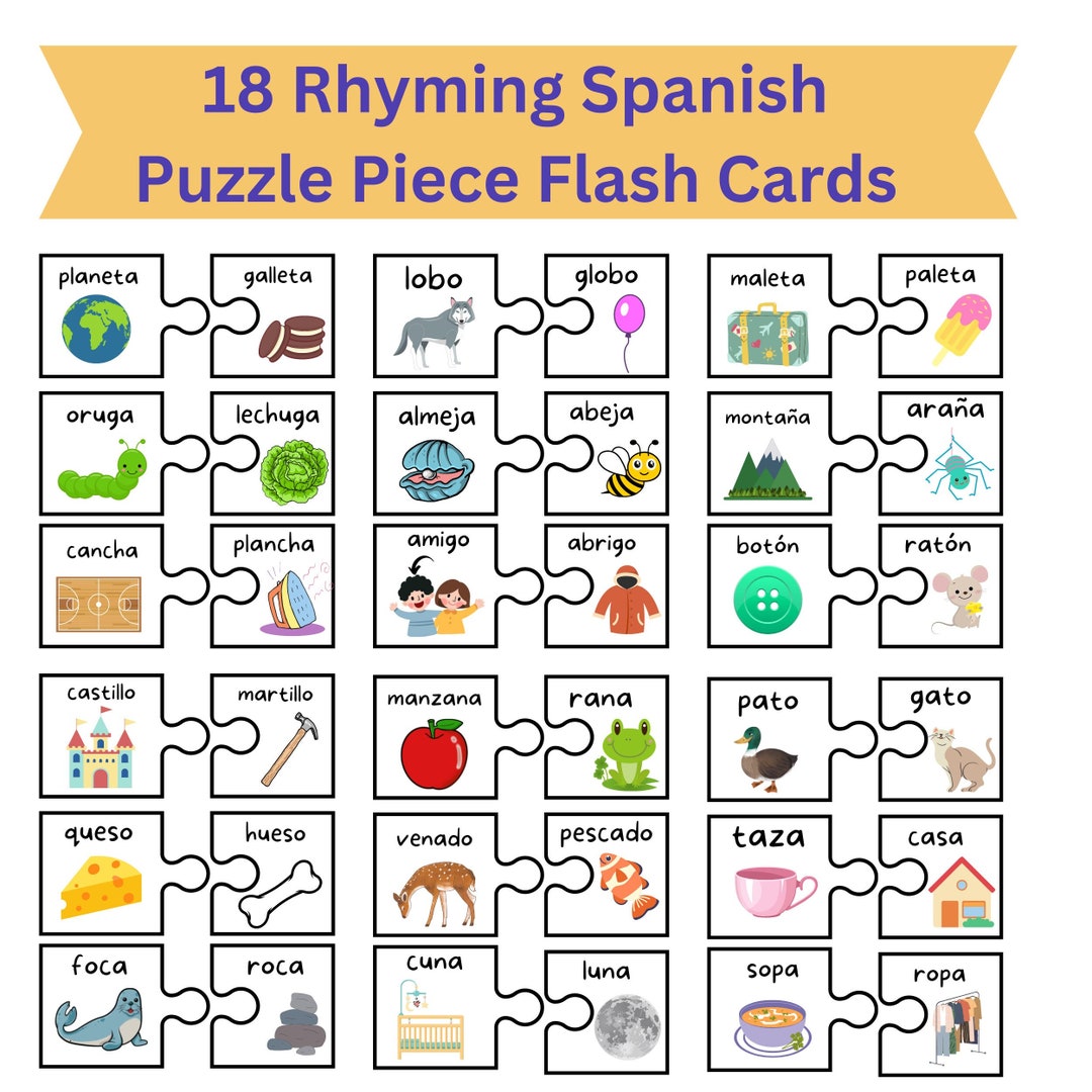 Tarjetas Flash Rompecabezas de rimas en español Tarjetas Flash ...