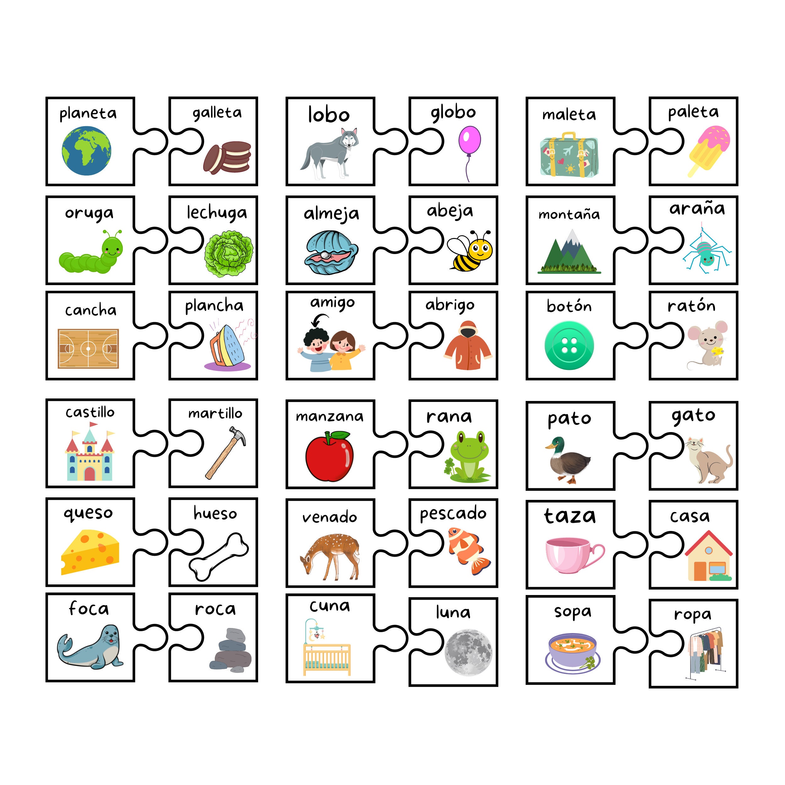 Tarjetas Flash Rompecabezas de rimas en español Tarjetas Flash ...
