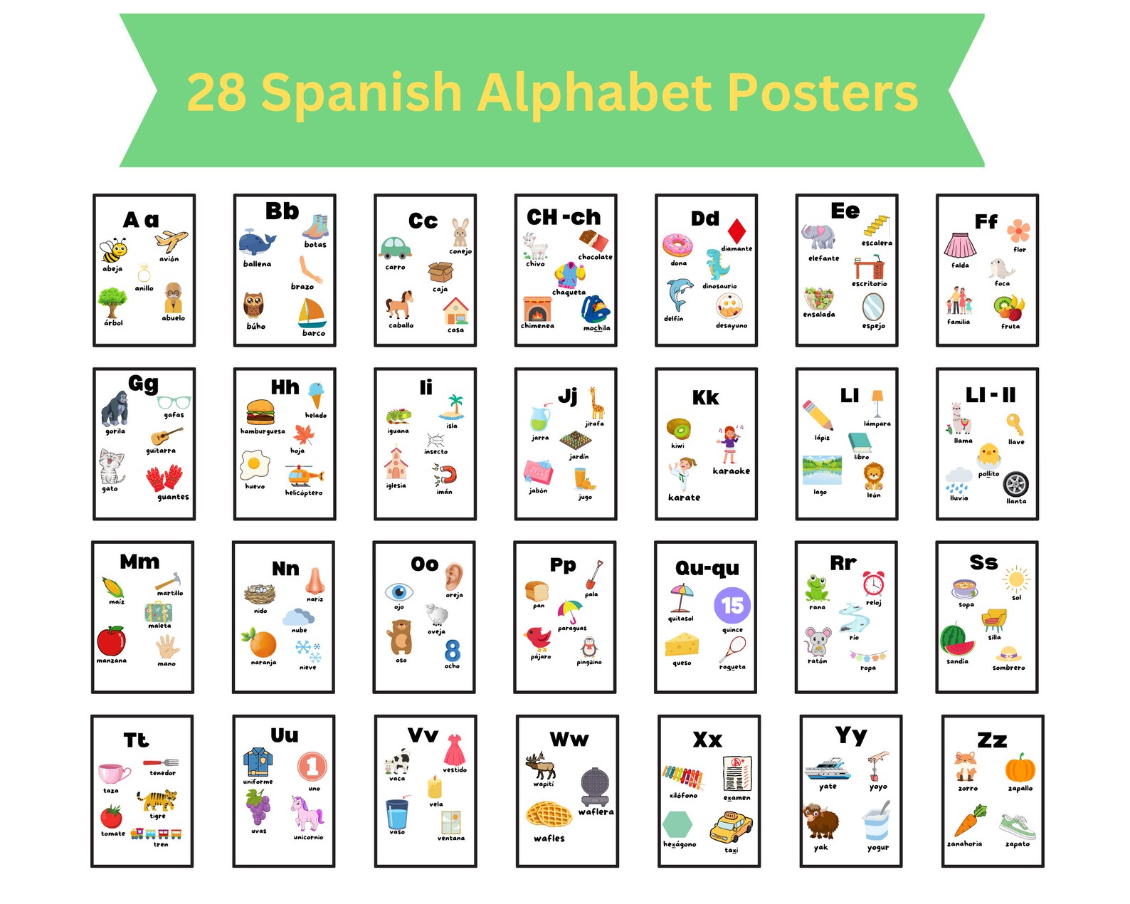 Set of 28 Spanish Alphabet Posters Pre-k Poster Alphabet - Etsy