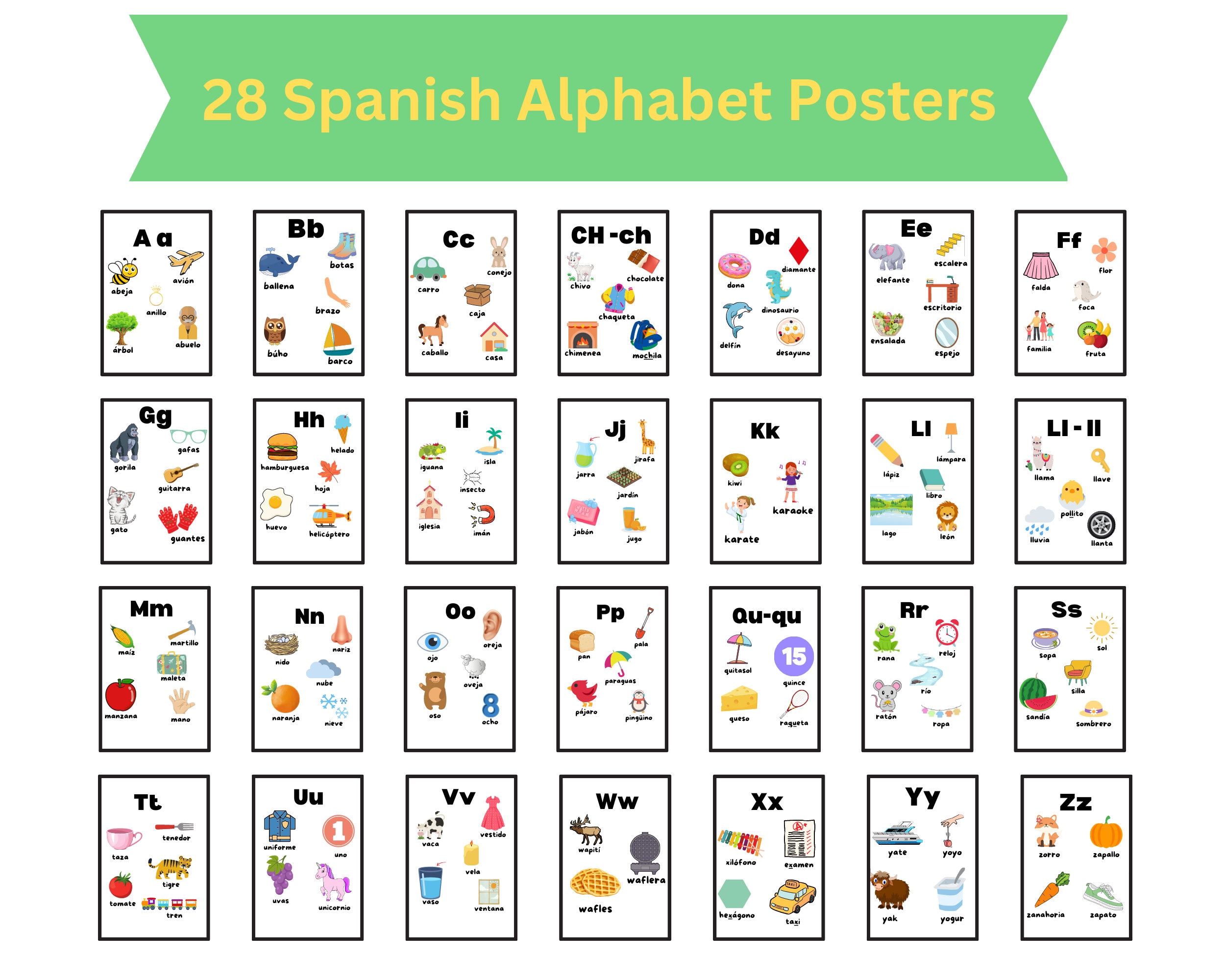 Set of 28 Spanish Alphabet Posters Pre-k Poster Alphabet - Etsy