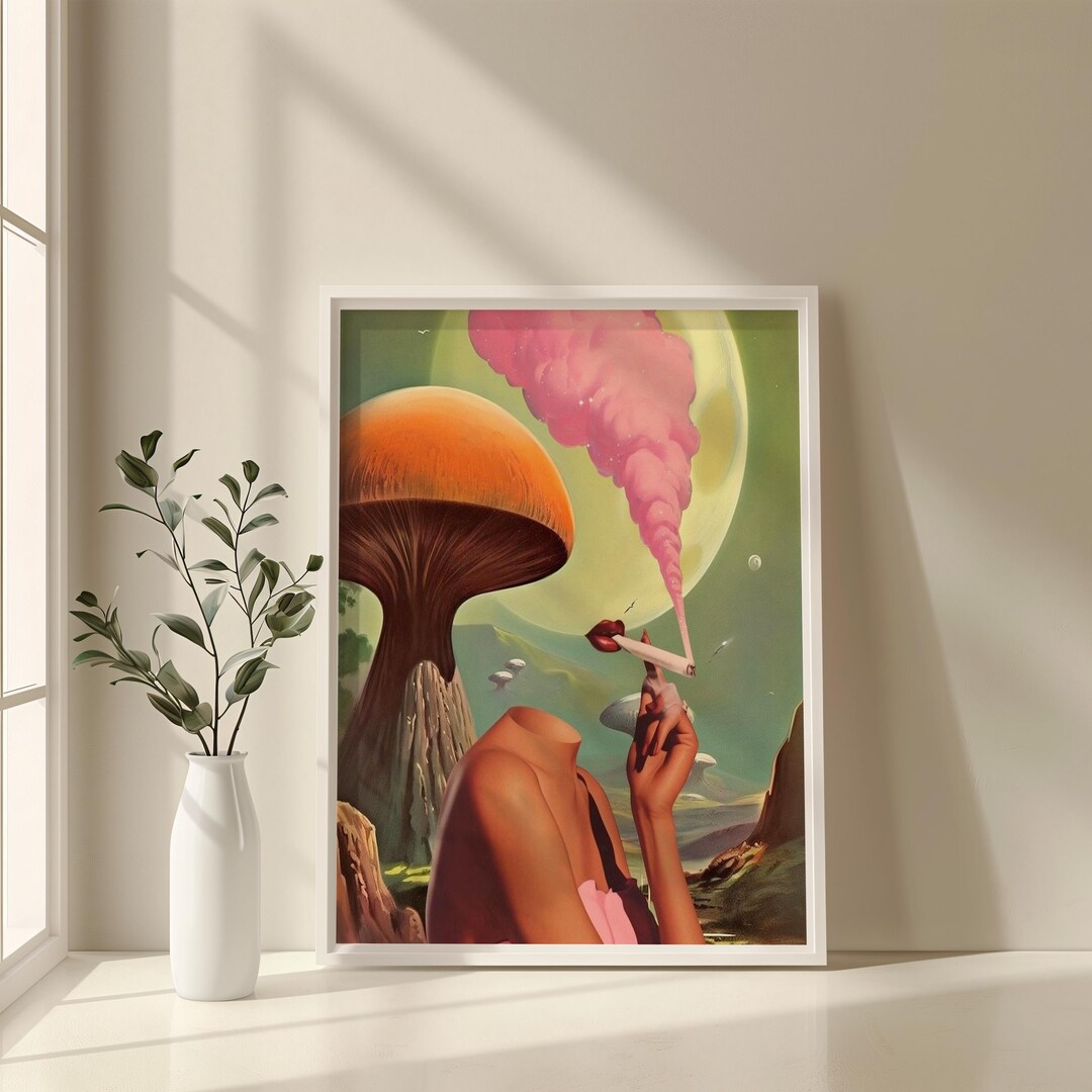 Egoless retro Surreal Art, Mushroom Art,cannabis Poster, Vintage Wall ...
