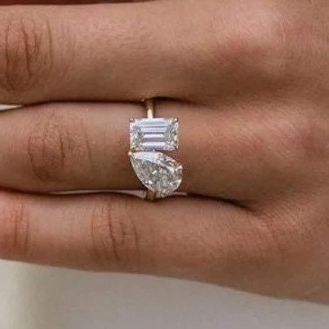 Toi Et Moi Ring, Double Stone Engagement Ring, 2 Stone Wedding Ring ...