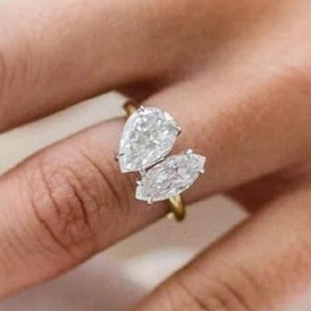 Two Stone Toi Et Moi Ring, Double Stone Engagement Ring, Wedding Ring, Engagement Ring, Marquise ...