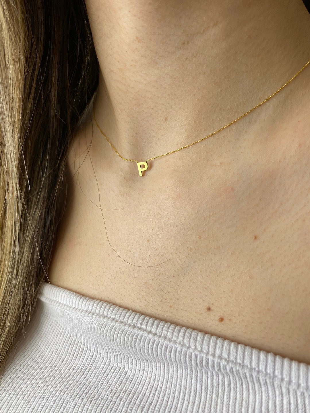 14K Solid Gold Initial Necklace, Custom Dainty Initials Necklace ...