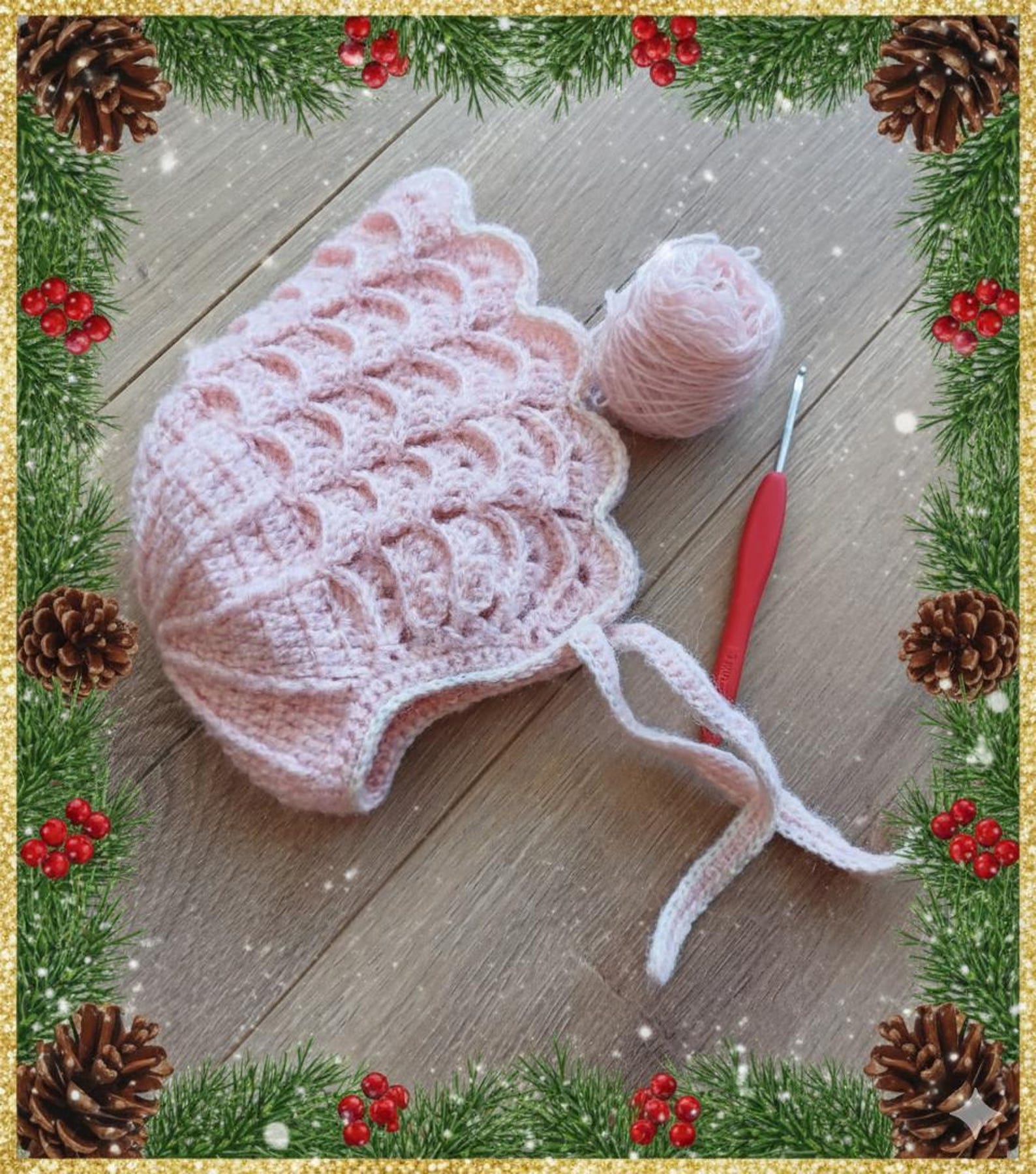 Crochet Baby Bonnet Pattern, Scalloped Edge Tie Hat, 3-12 Months, PDF ...
