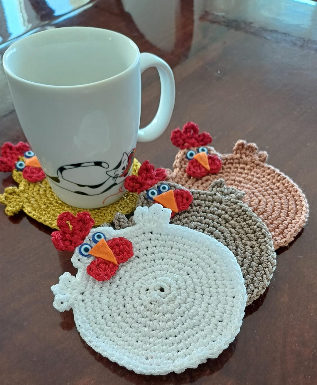 Handmade Crochet Chicken Coasters - 11x11 Cm (4.3x4.3 In) - Colorful ...