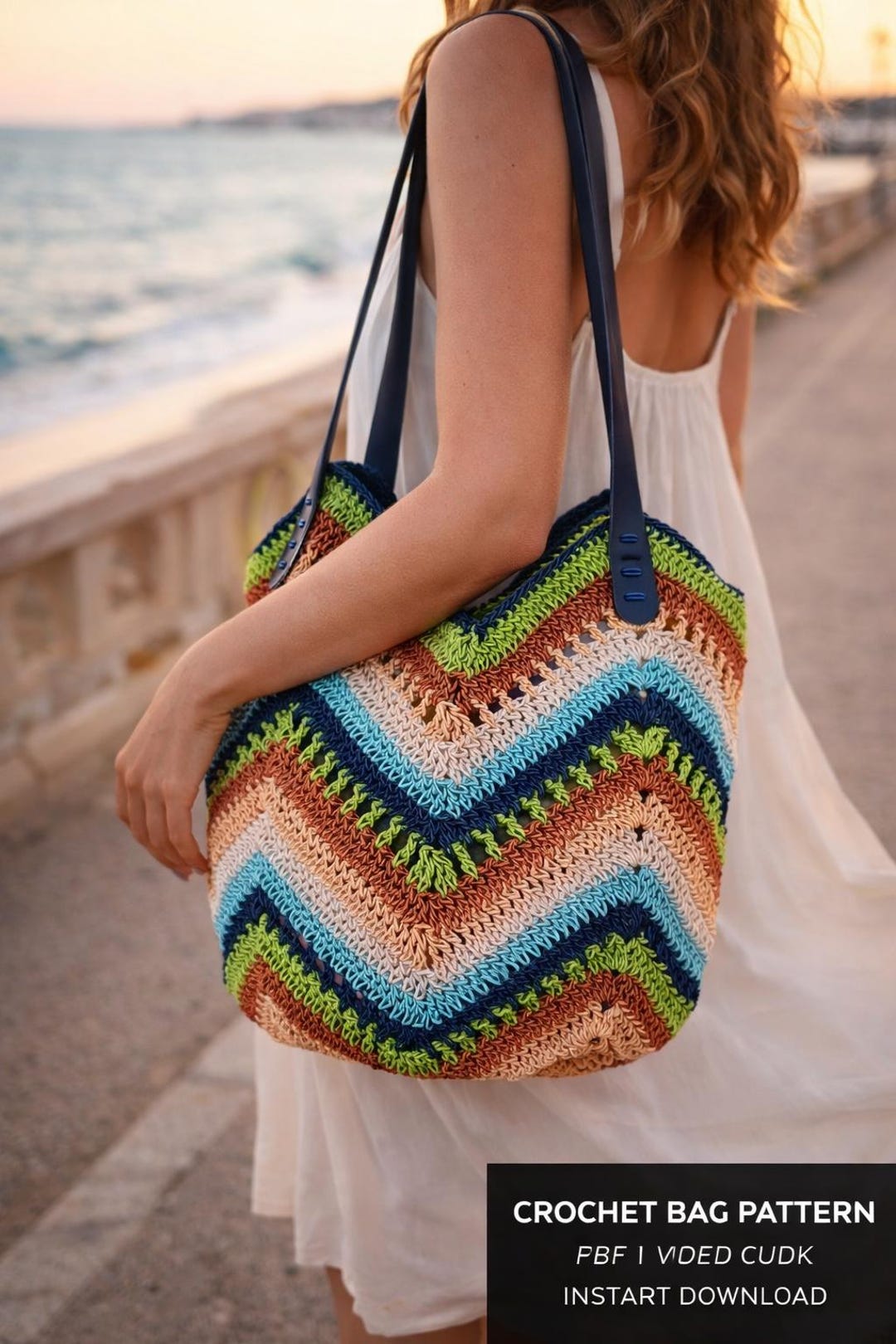 Crochet Tote Bag Pattern, Scrap Yarn Market Bag, Chevron Design, PDF ...