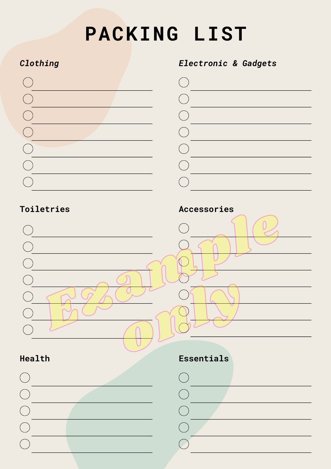 Travel Packing Checklist- PDF - Etsy