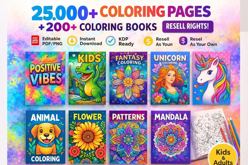 Coloring Pages Bundle With Resell Rights | 25,000+ Printable Pages ...