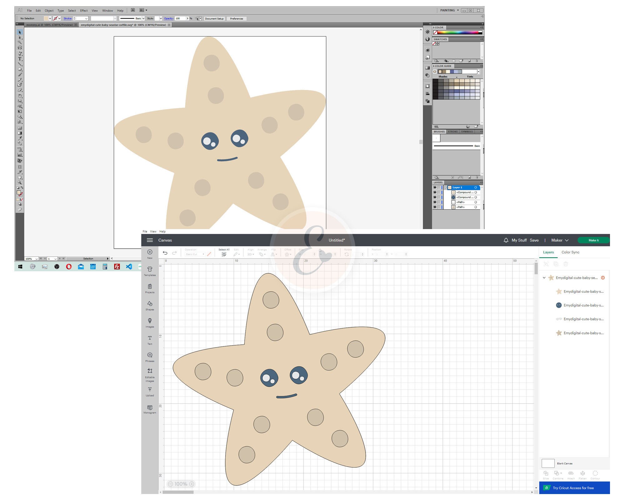 Sea Star Svg, Eps, Dxf, Png, Cute Sea Star, Starfish Cutting Machine ...