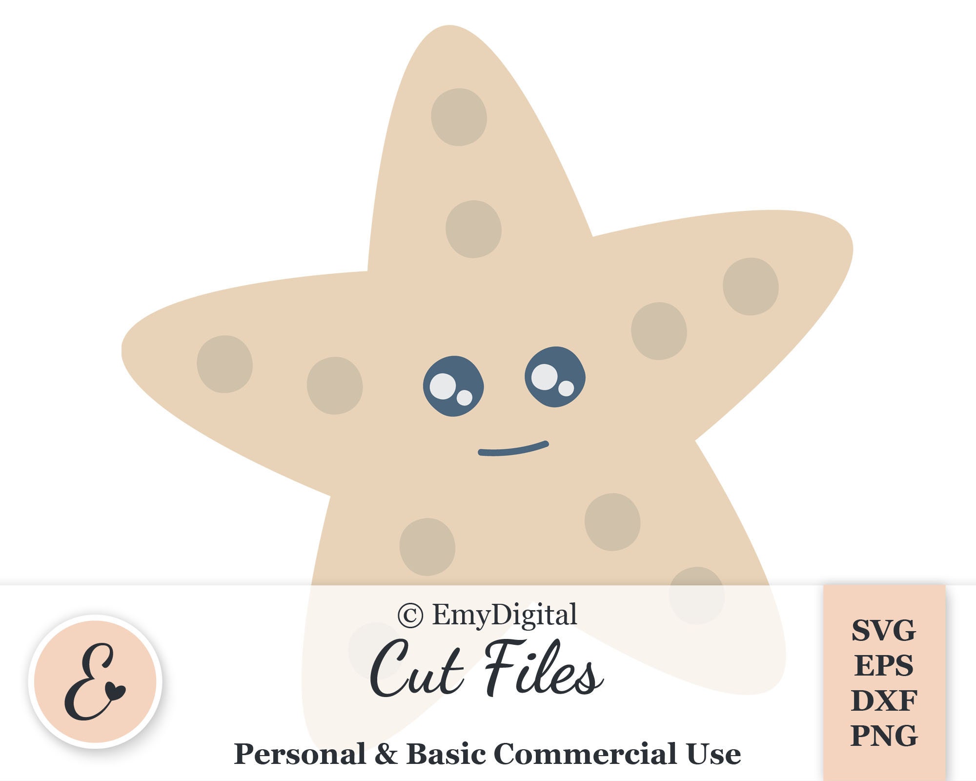 Sea Star Svg, Eps, Dxf, Png, Cute Sea Star, Starfish Cutting Machine ...