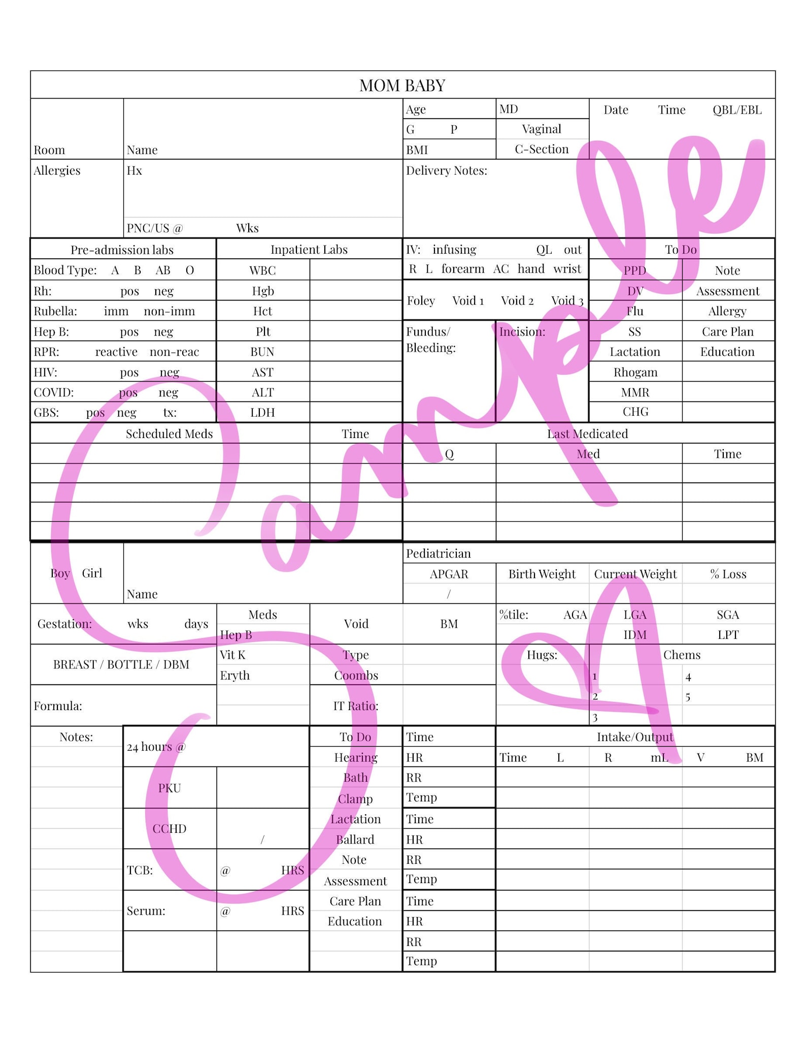 Mother Baby Report Sheet - Etsy