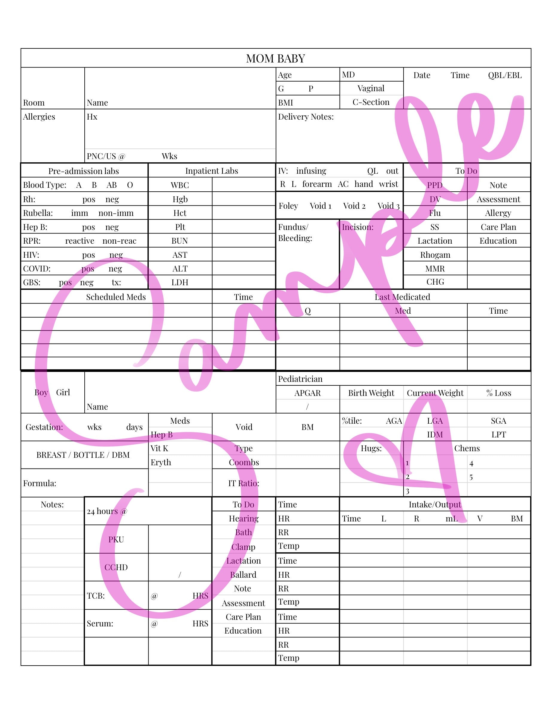 Mother Baby Report Sheet - Etsy