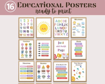 Set of 6 Educational Posters Alphabet Numbers Colors - Etsy