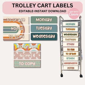 Classroom Rolling Trolley Cart Labels Editable Teacher Drawer Filing ...