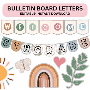 Classroom Bulletin Board Letters Editable in Canva Boho Modern ...