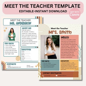 Meet the Teacher Classroom Printable Template Teacher Introduction Boho ...