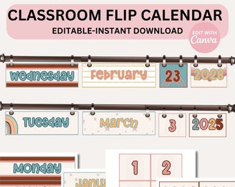 Classroom Flip Calendar Display, Modern Boho Classroom Decor, Editable ...