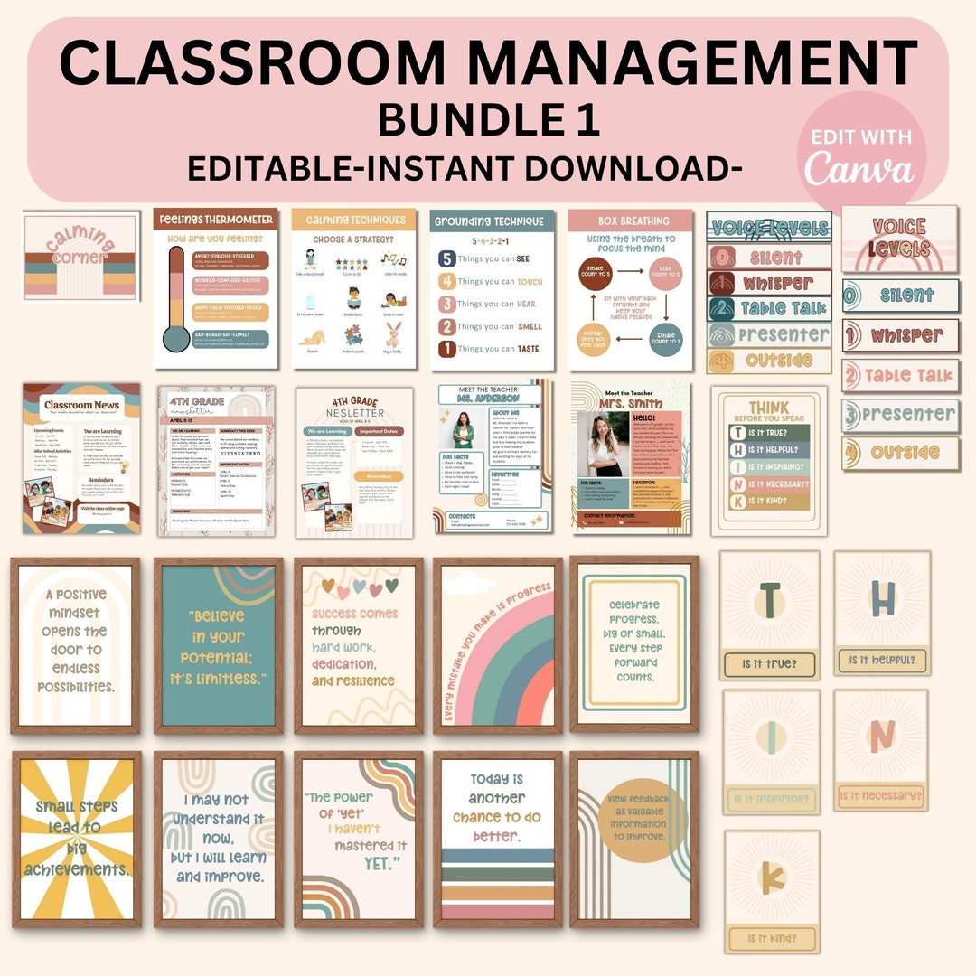 Editable Classroom Management Printable Bundle Modern Boho Canva Growth ...