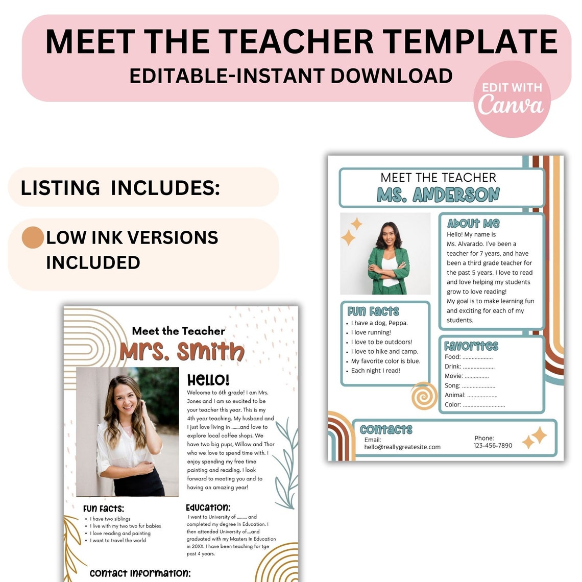 Meet the Teacher Classroom Printable Template Teacher Introduction Boho ...