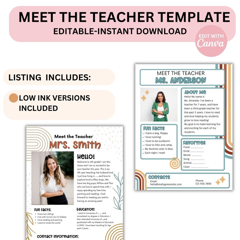 Meet the Teacher Classroom Printable Template Teacher Introduction Boho ...