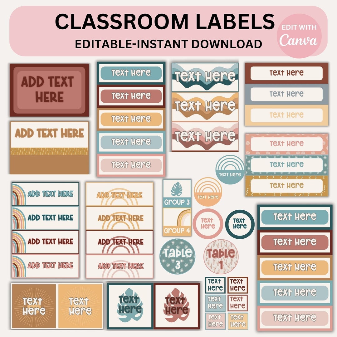 Classroom Labels Editable Templates Modern Boho Classroom Organization ...