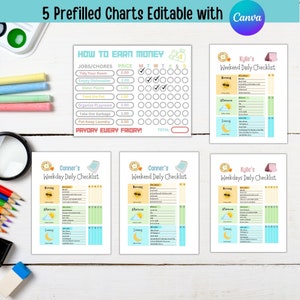 Editable Kids Routine Planner Bundle Printable, How to Earn Money Chore ...