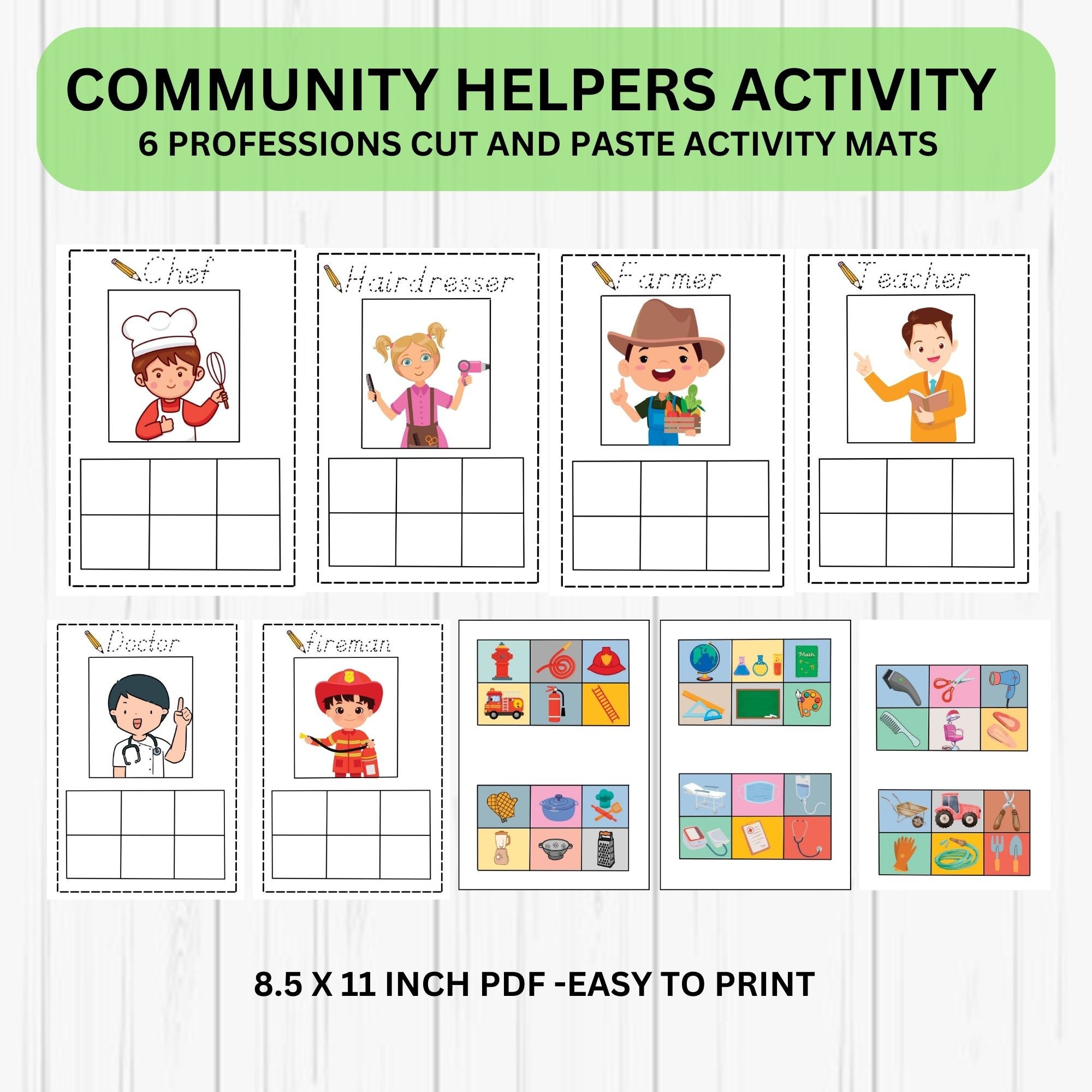 Community Helpers Preschool Sorting Mats. Professions Printable ...