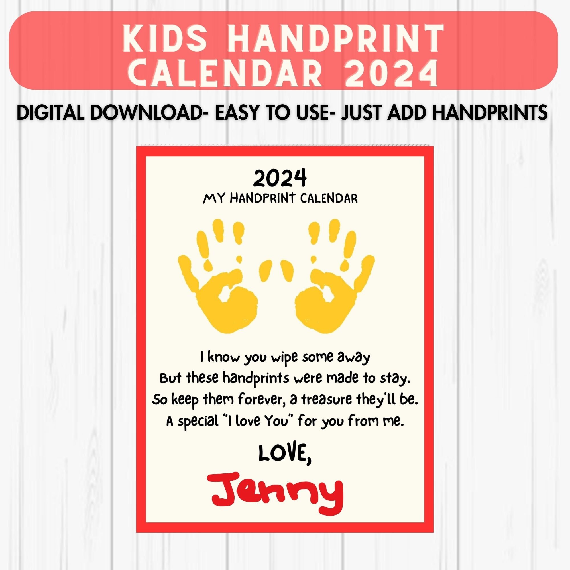 Handprint Calendar 2024 Memory Book Printable for Prek Preschool ...