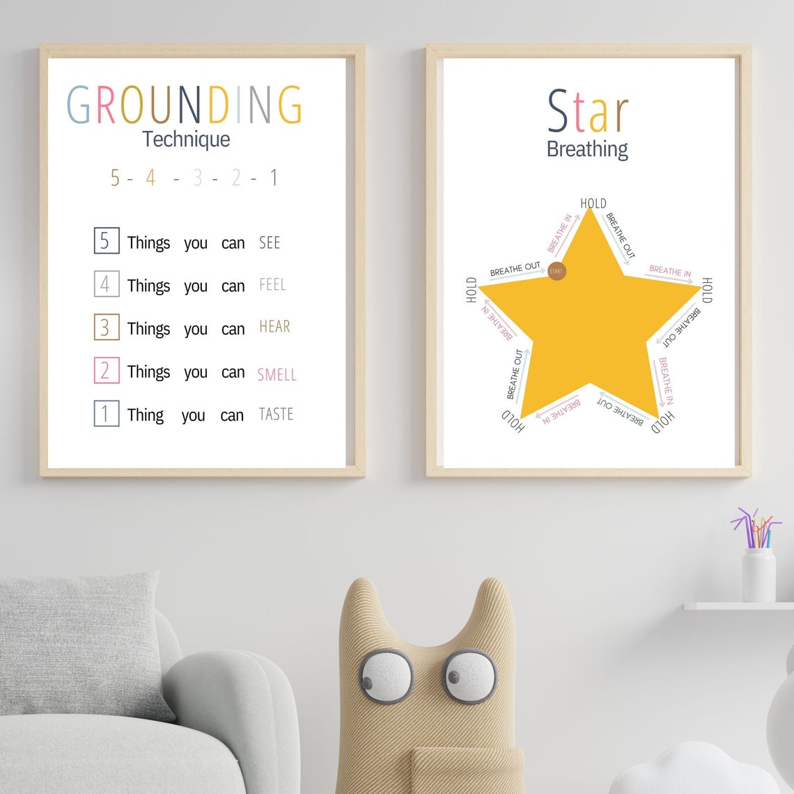 Set of 12 Soft Boho Calming Corner Posters Coping Techniques Wall Art ...