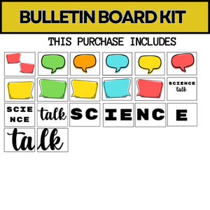 Bright Science Talk Bulletin Board Science Classroom Decor Science Door ...