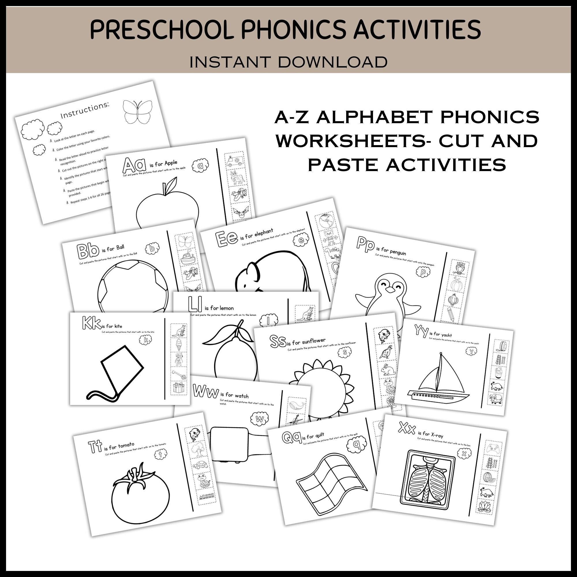 26 Printable Beginning Sounds Worksheets Preschool-1st Grade Phonics ...