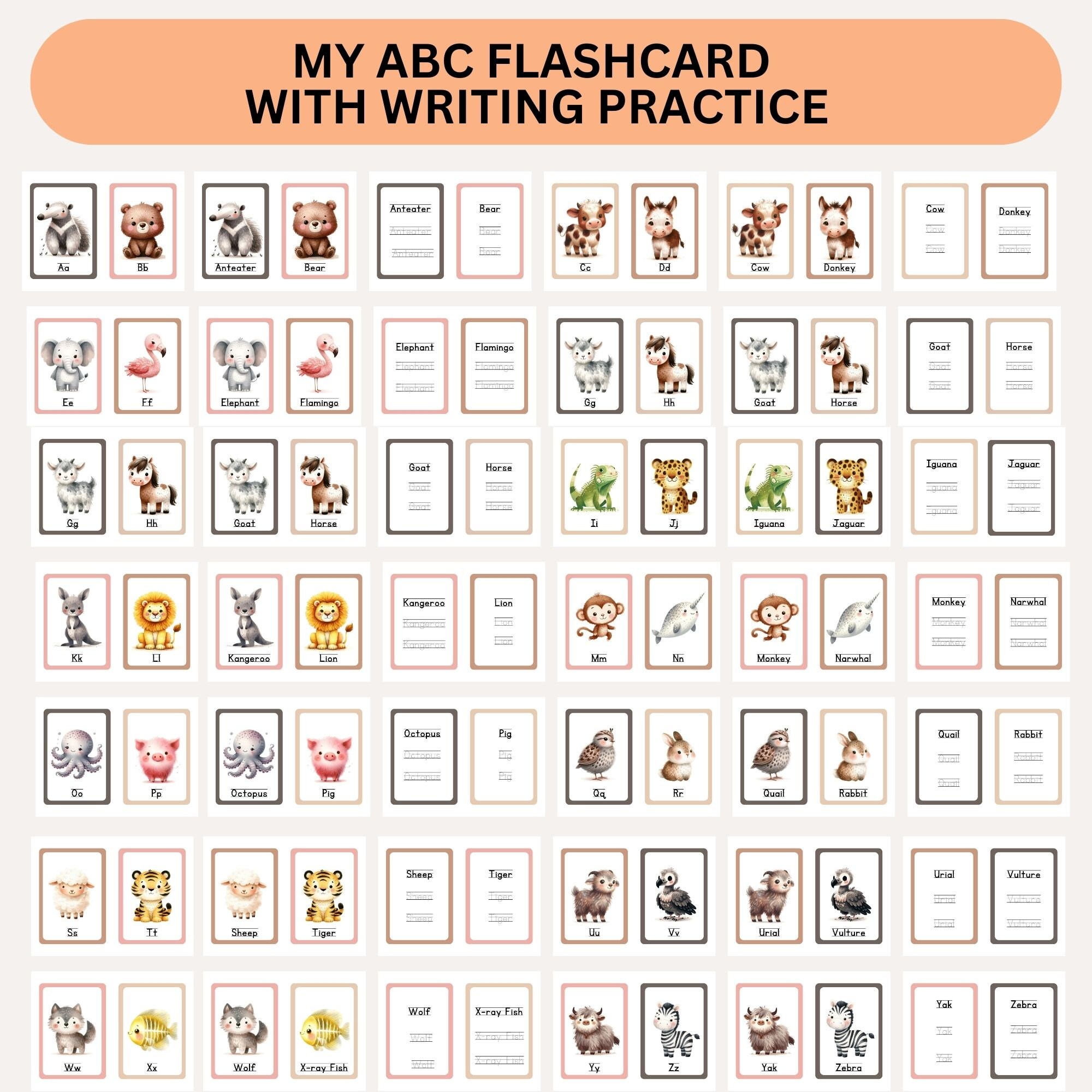 Printable Alphabet Flash Cards With Writing Practice Classroom Decor ...