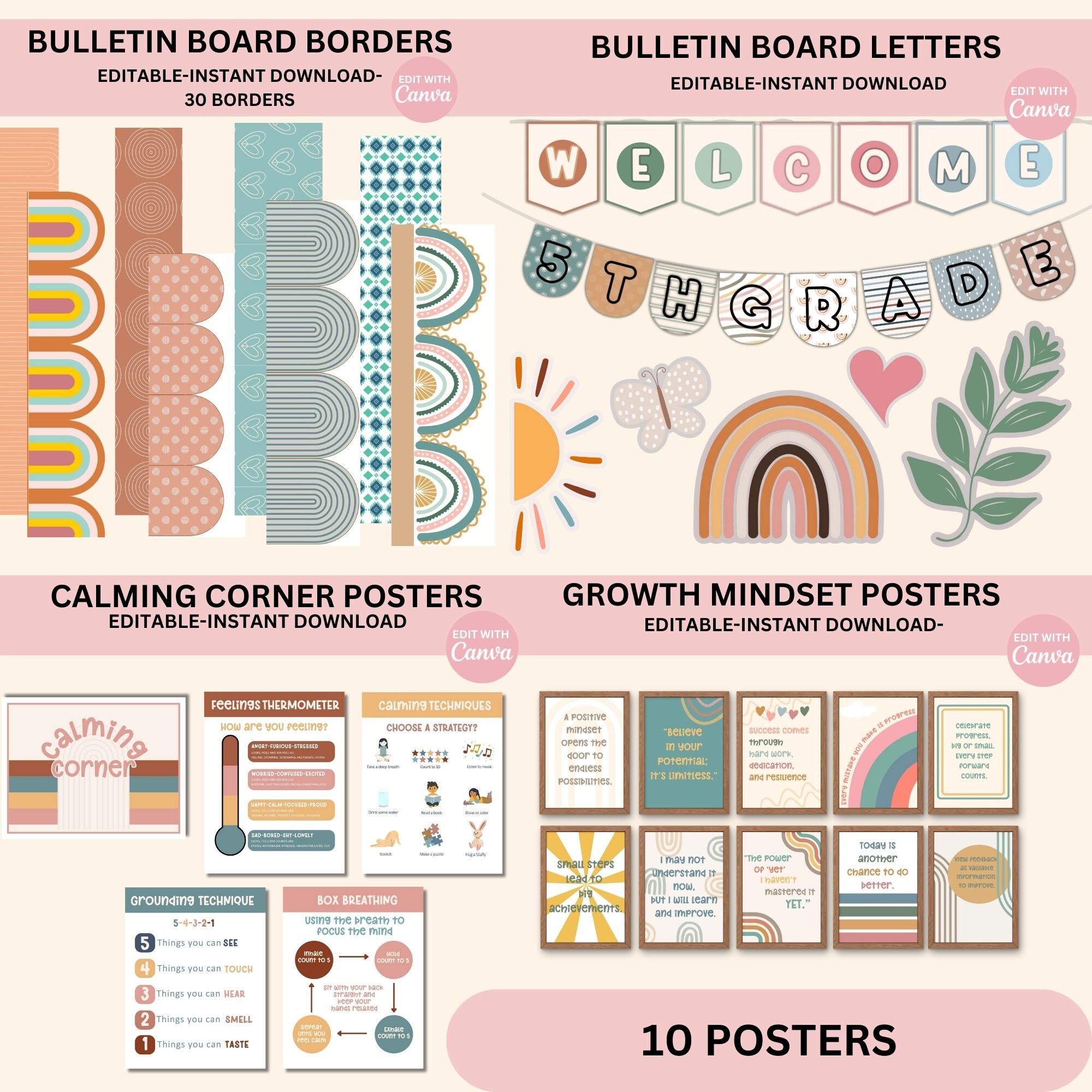 Editable Classroom Modern Boho Complete Collection Printable Bundle ...